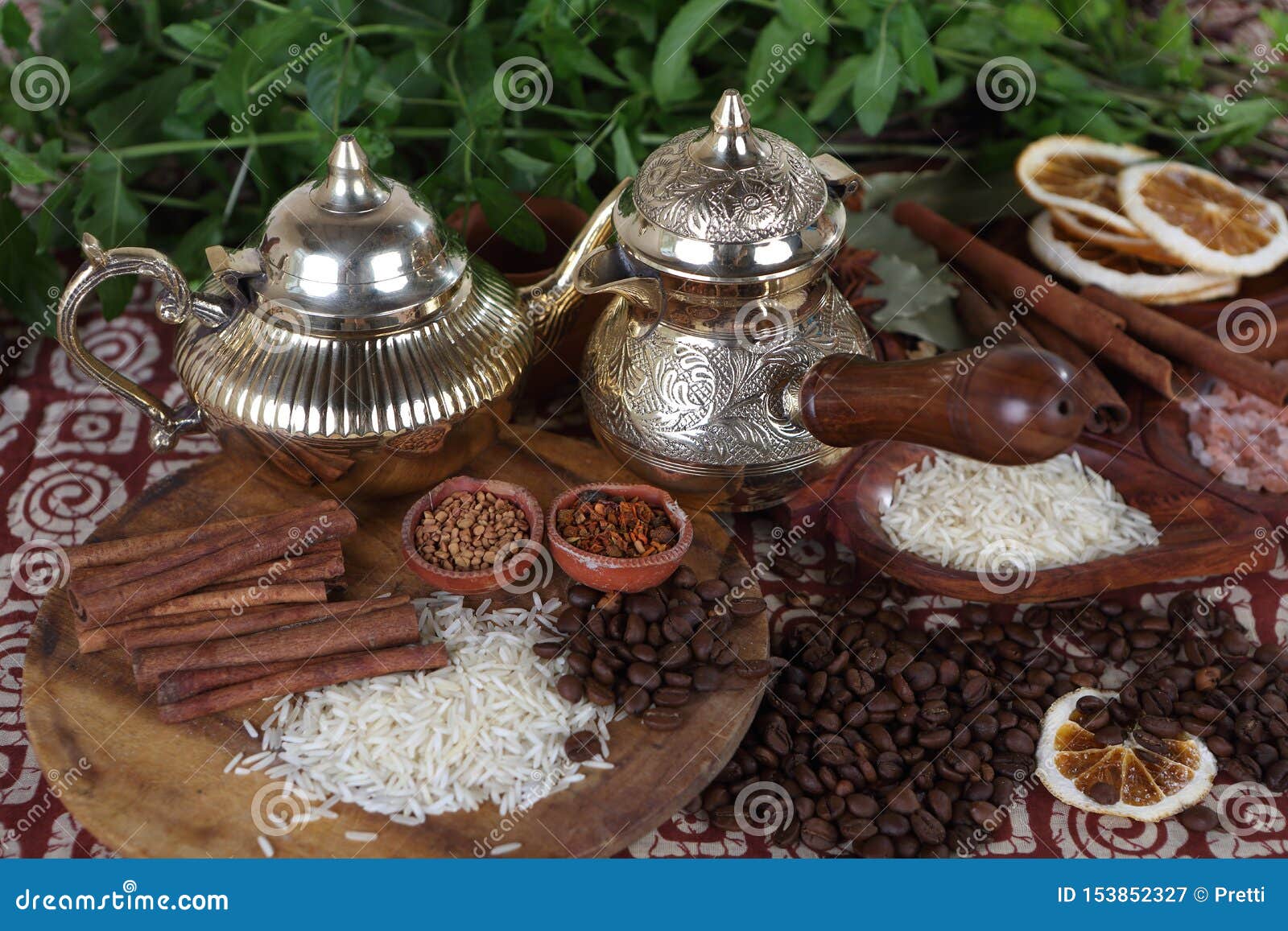 Kettle, Coffee Maker and Indian Spices Stock Image - Image of frame ...