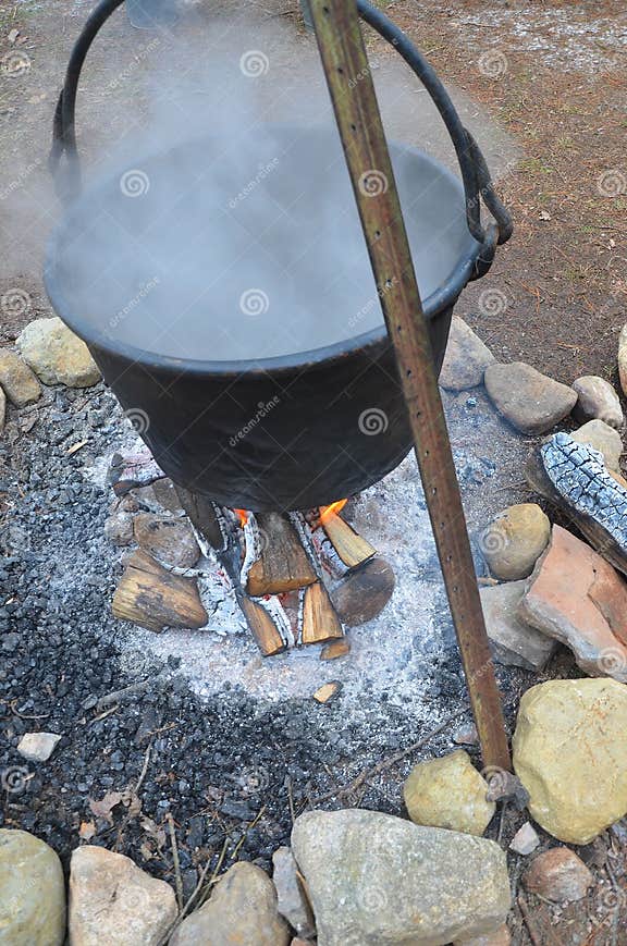 Kettle Cooking Over Fire stock image. Image of burning - 29664697