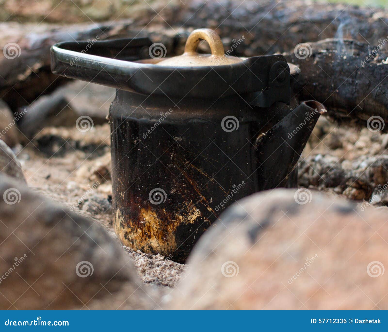 Kettle on the fire stock photo. Image of nature, fire - 57712336
