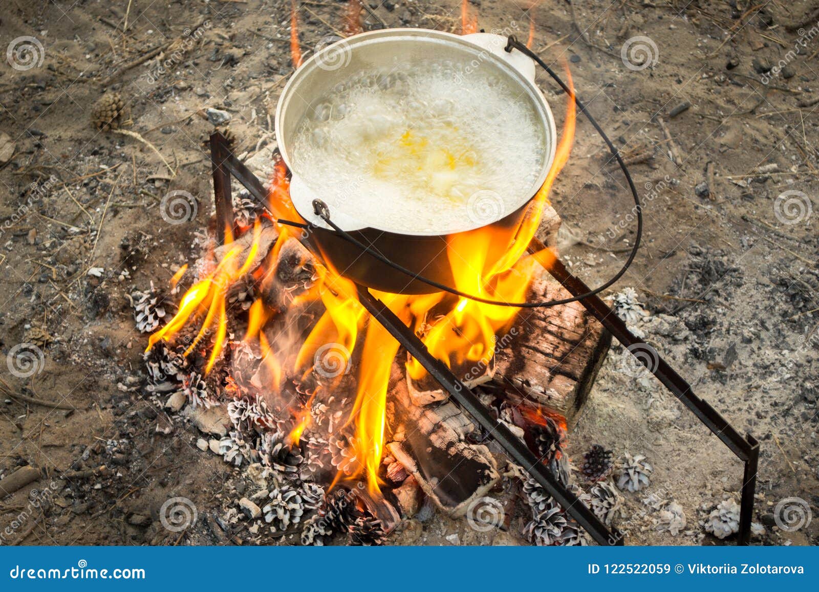 Kettle is on the Fire Top View Stock Image - Image of cook, firewood ...