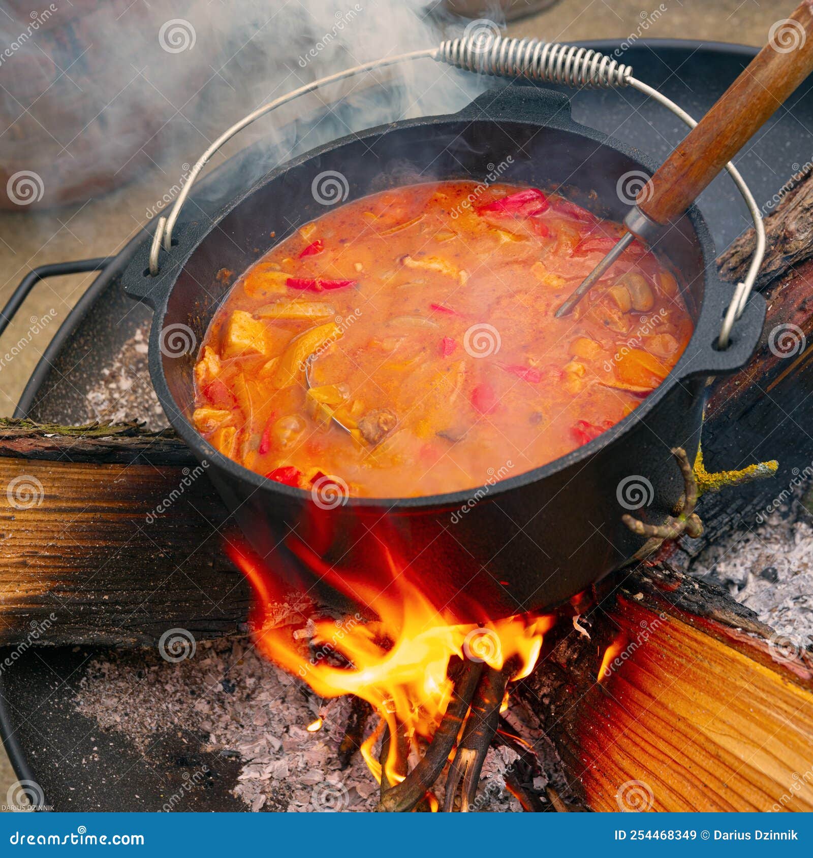 Kettle Goulash is Prepared Over an Open Fire Stock Image - Image of ...