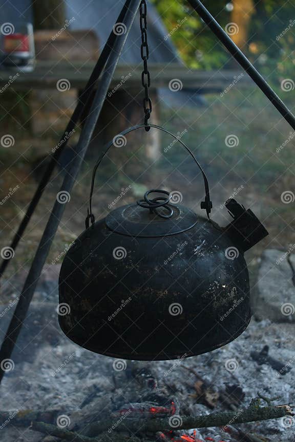 Kettle on an Open Fire, Camping Stock Image - Image of maker, balefire ...