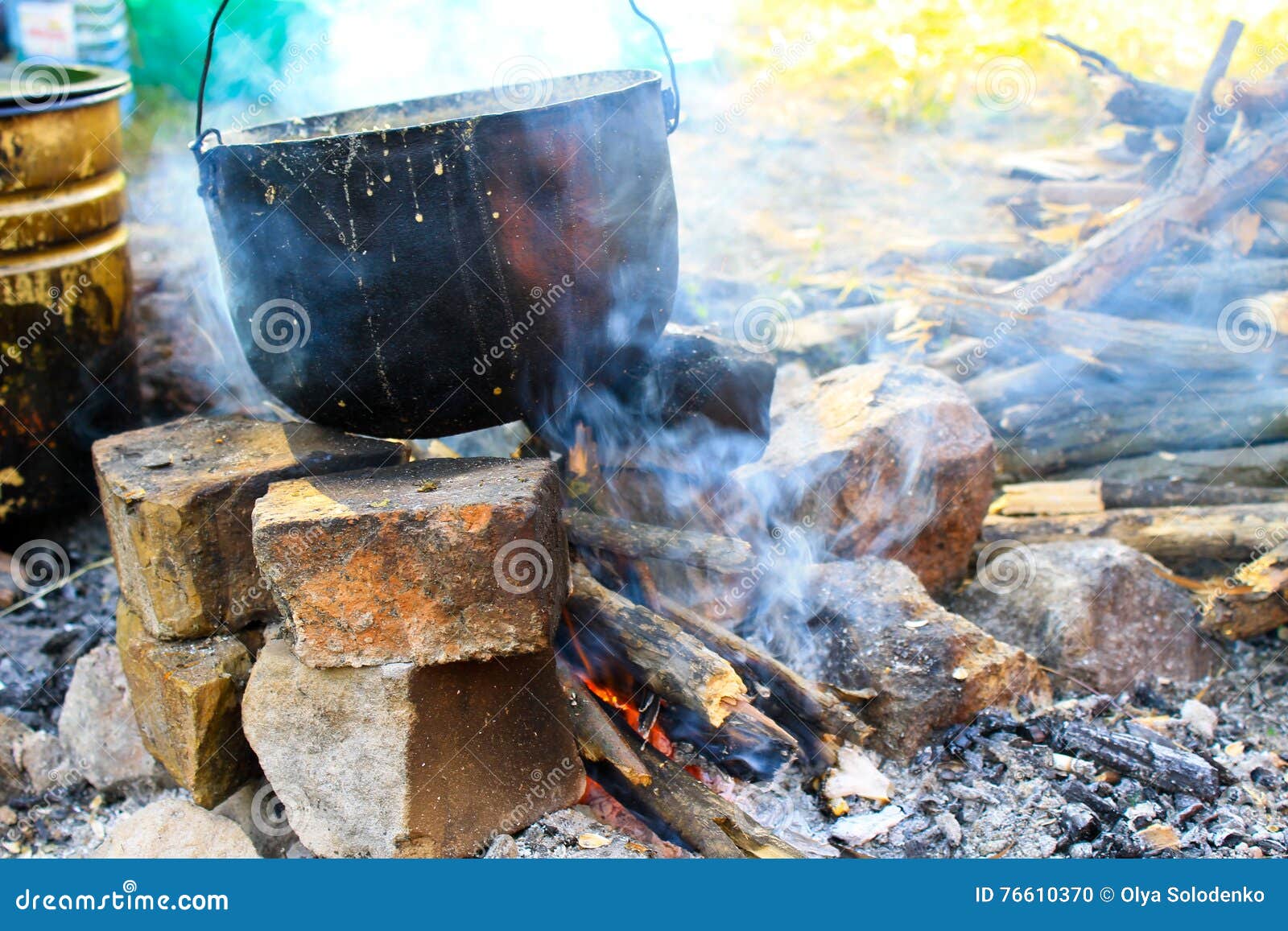 Kettle Over Burning Campfire Stock Photo - Image of firewood, cauldron ...