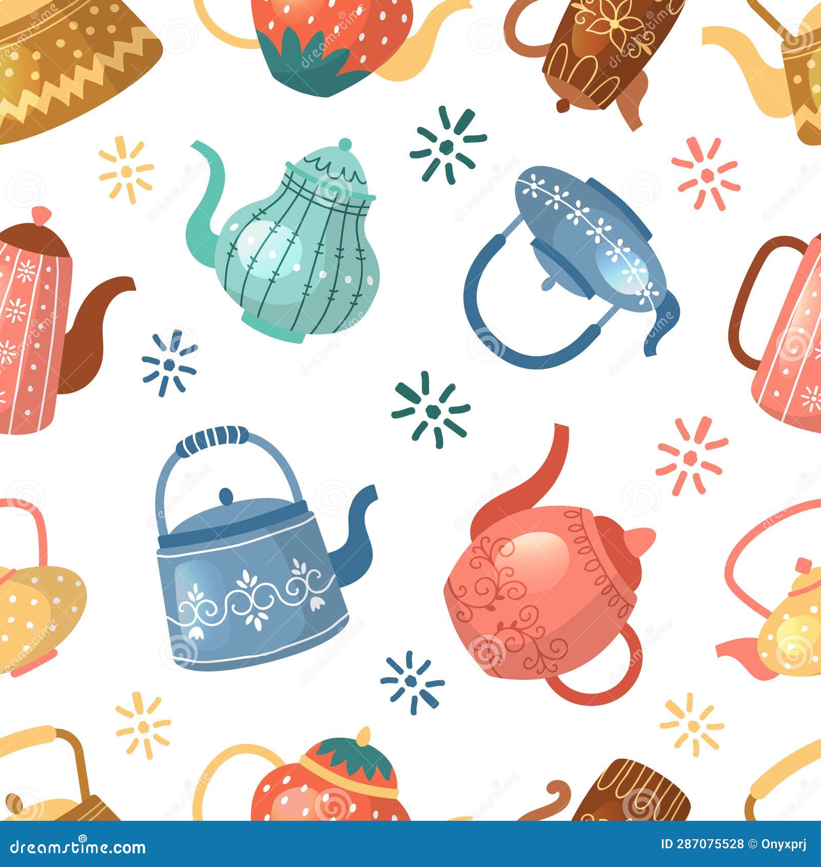 Kettle Pattern. Decorative Seamless Background with Colored Kettles ...