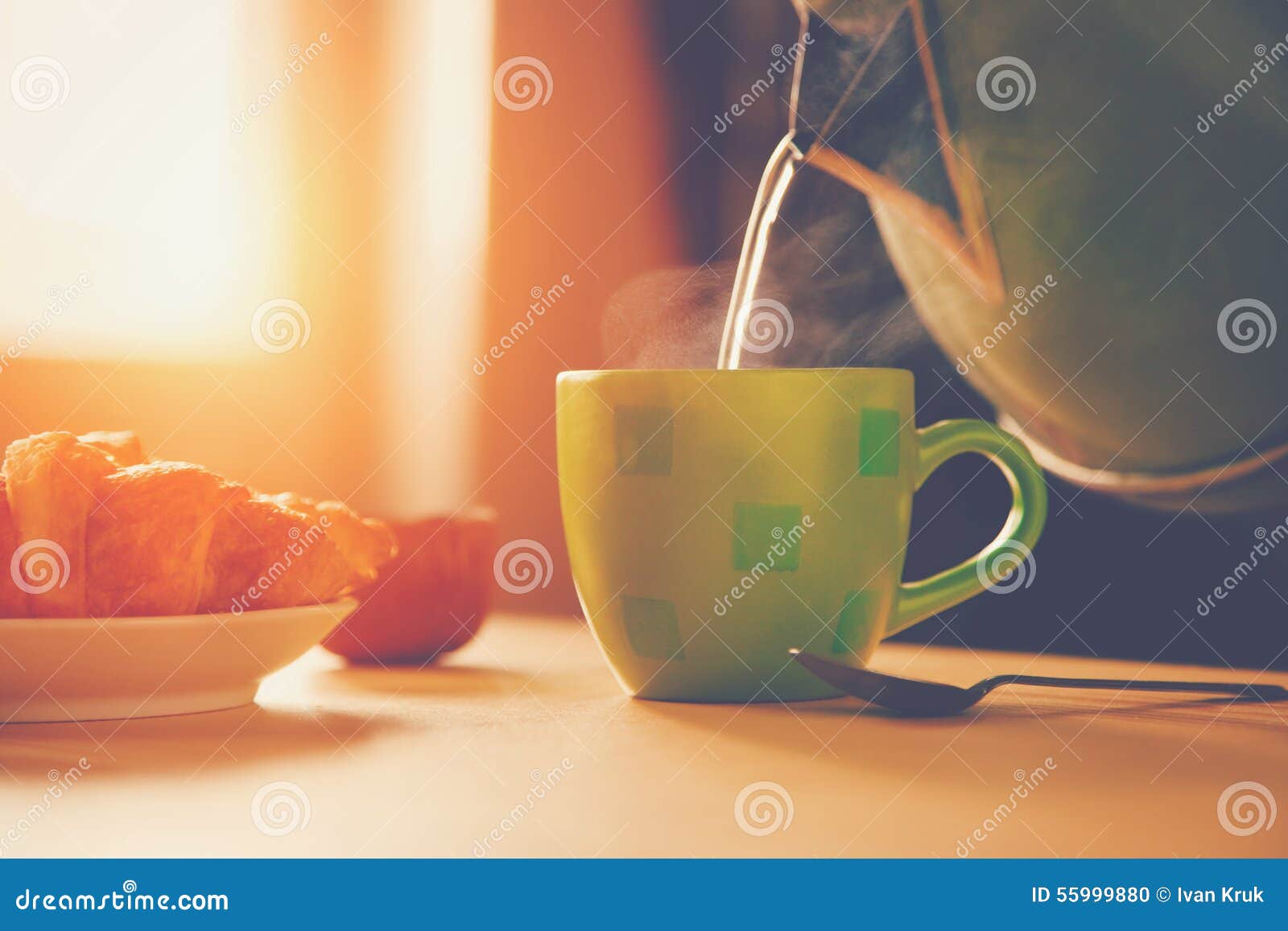 Kettle Pouring Boiling Water into Cup Stock Photo - Image of caffeine ...