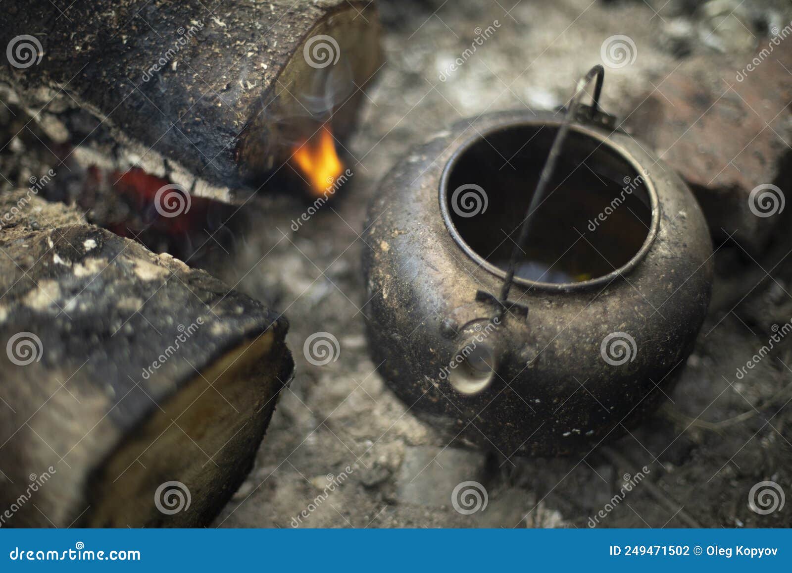 Kettle for Tea on Fire. Tea in Nature Stock Photo - Image of rural ...