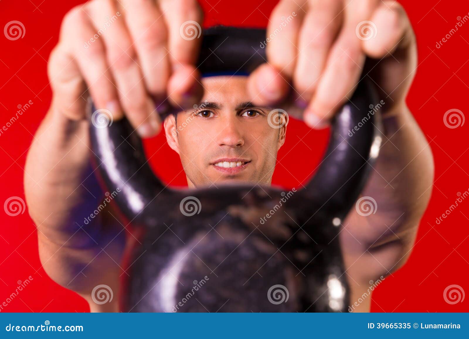 Kettlebell Man Portrait Looking through the Handle Stock Image - Image ...