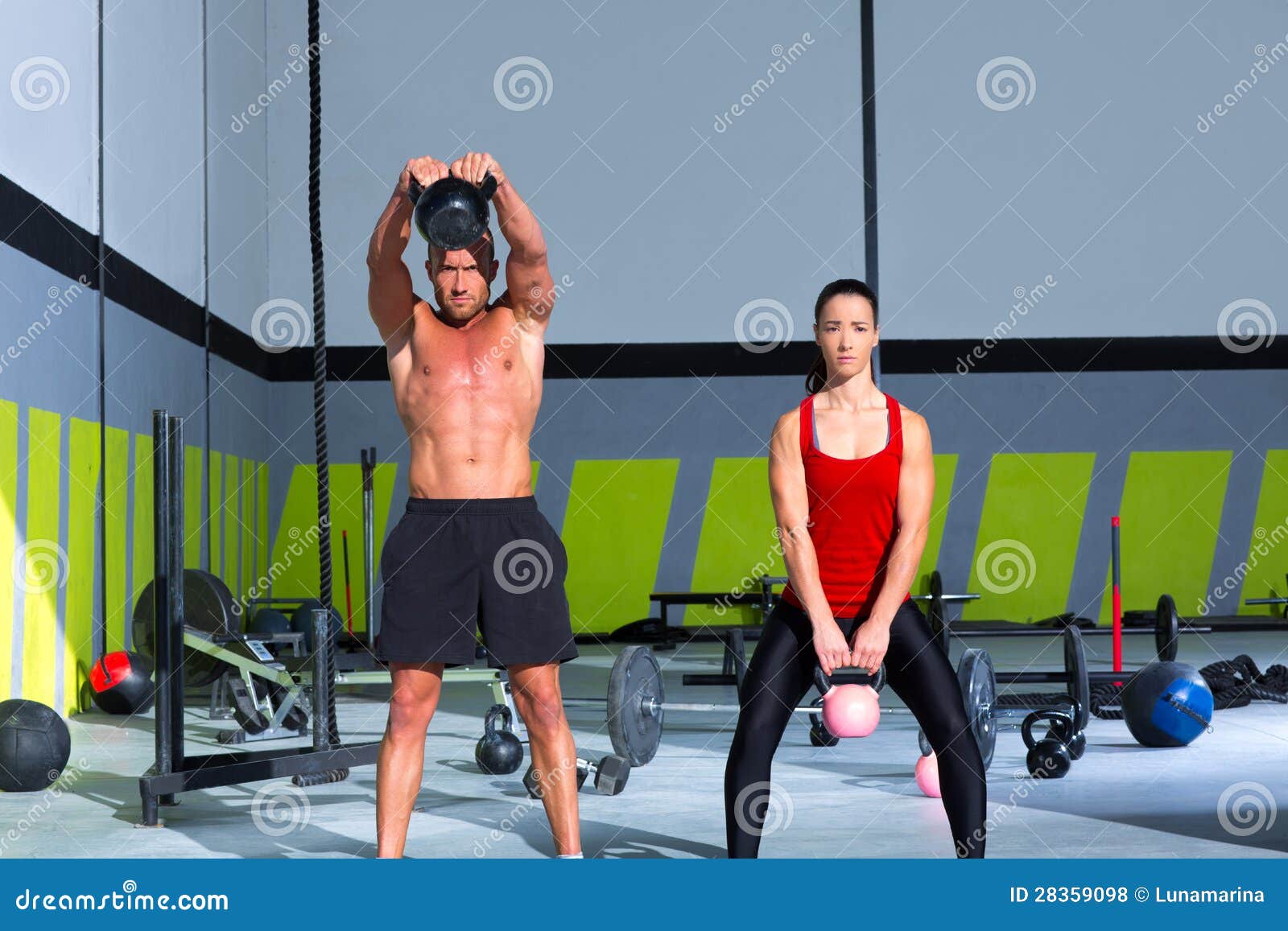 Kettlebells Swing Crossfit Exercise Man and Woman Stock Photo - Image ...