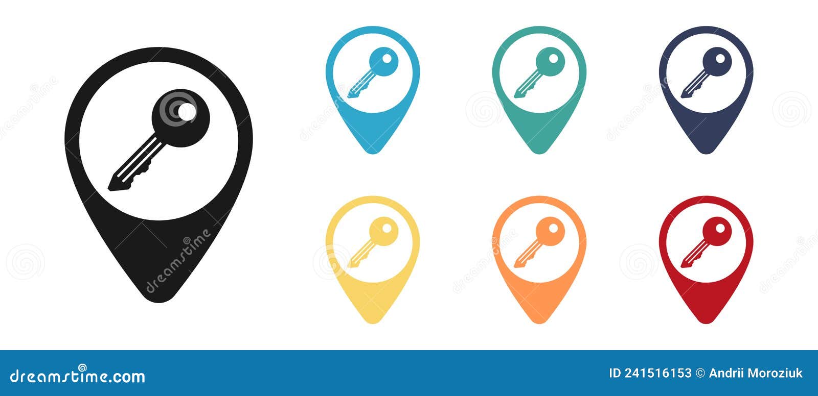Key, Access Concept Vector Icon Set, Label on the Map. Illustration ...