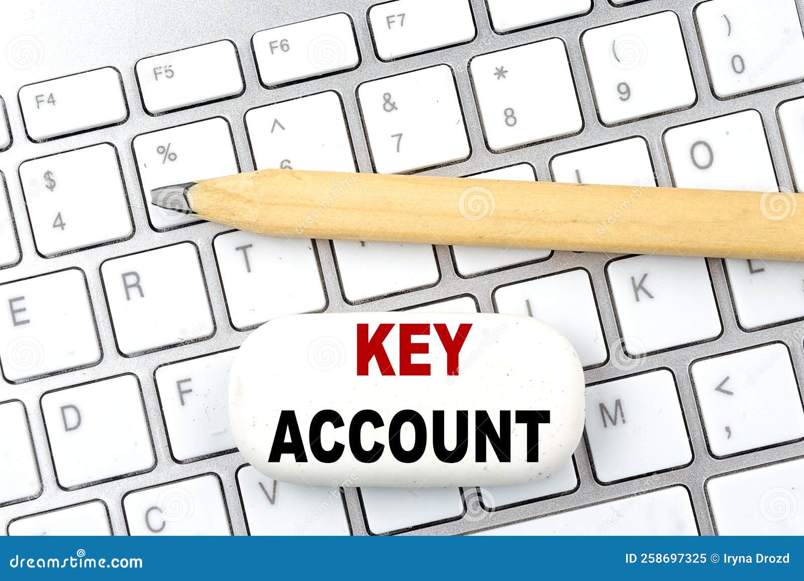 KEY ACCOUNT Text on Eraser with Pencil on Keyboard Stock Image - Image ...