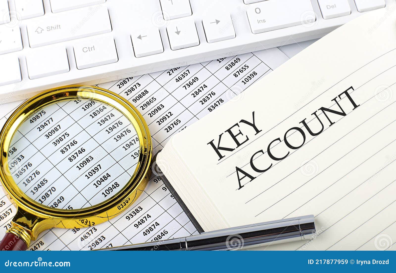 KEY ACCOUNT Text on the Notebook with Chart, Magnifier,keyboard and Pen ...