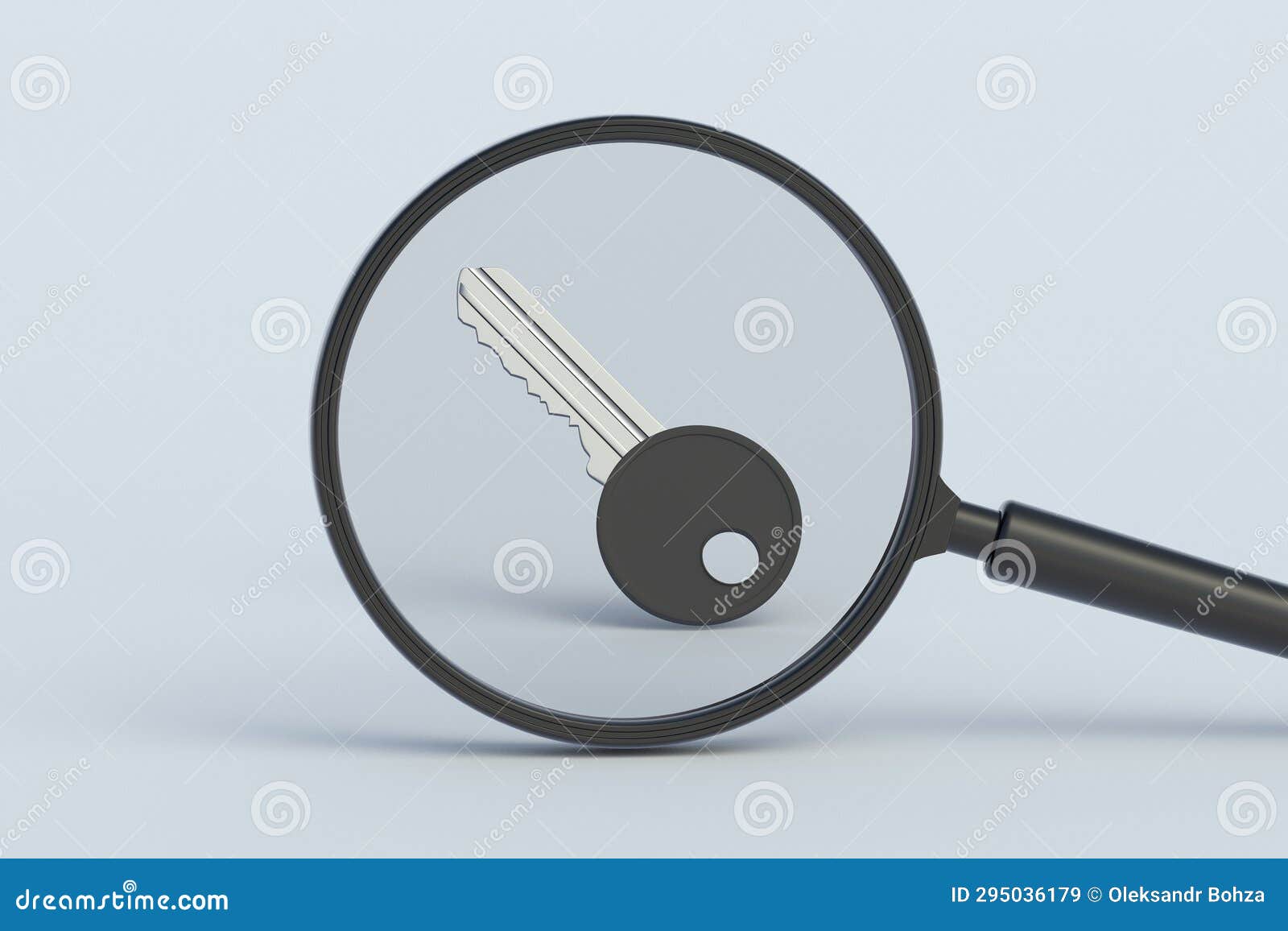 Key Behind Magnifying Glass Stock Illustration - Illustration of ...