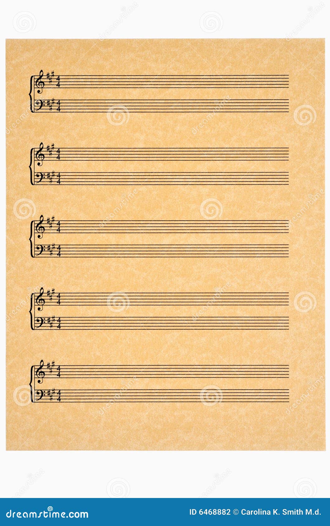 Key Of A, Blank Music Sheet On Parchment Paper Stock Photo ...