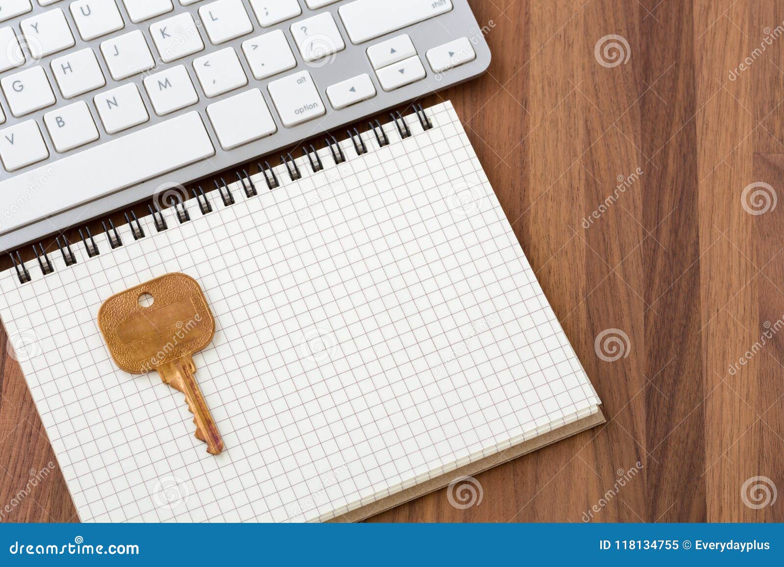 Key on Blank Notebook with Computer Stock Image - Image of text ...