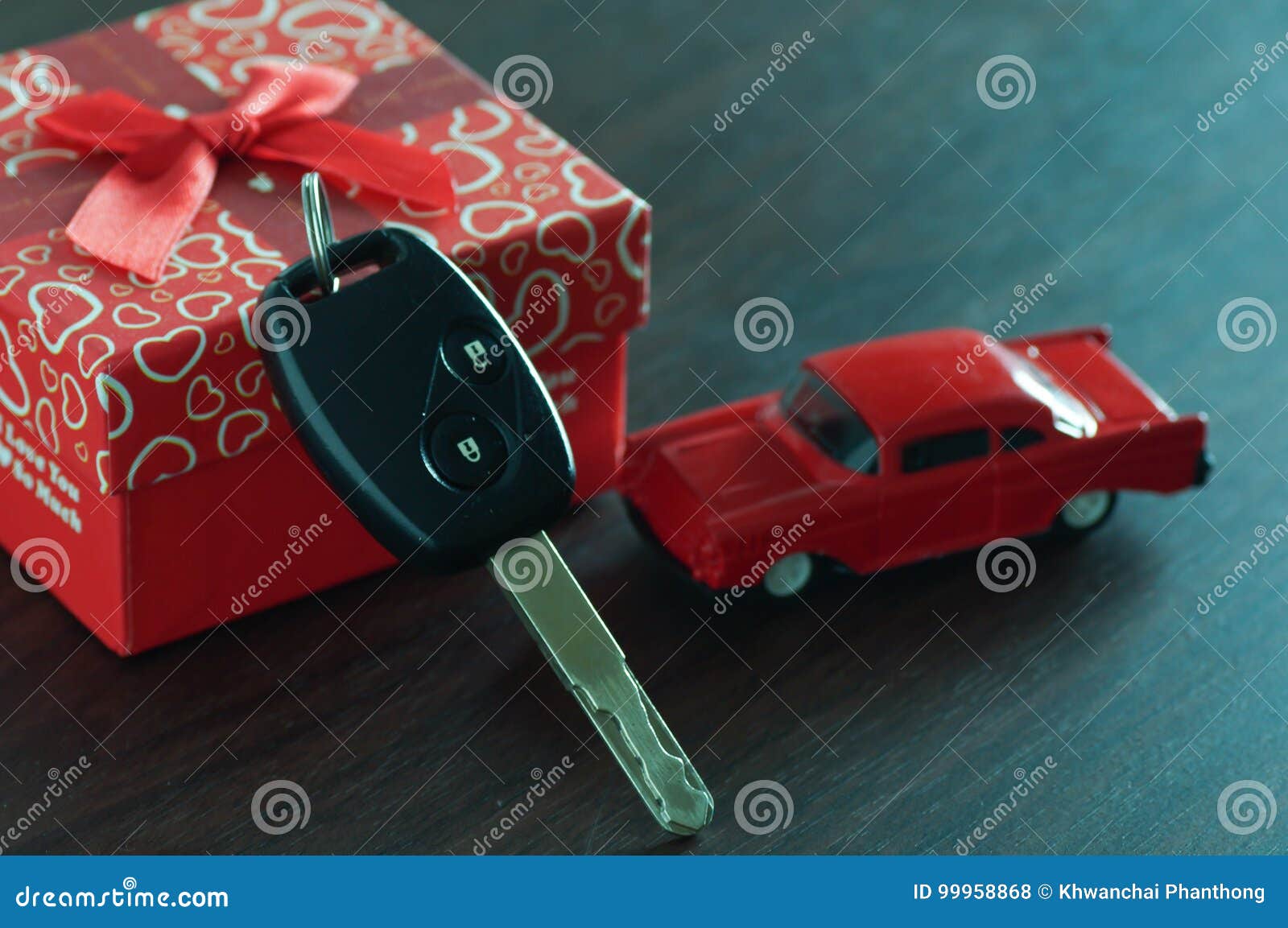 Key of Car in Gift Box on Wood Table Stock Photo - Image of security ...