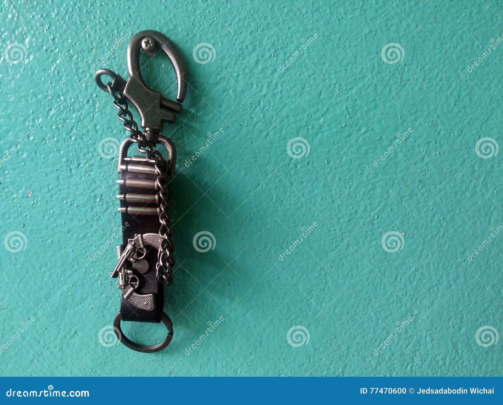 Key Chain Leather on Green Wall Concrete Stock Photo - Image of ring ...