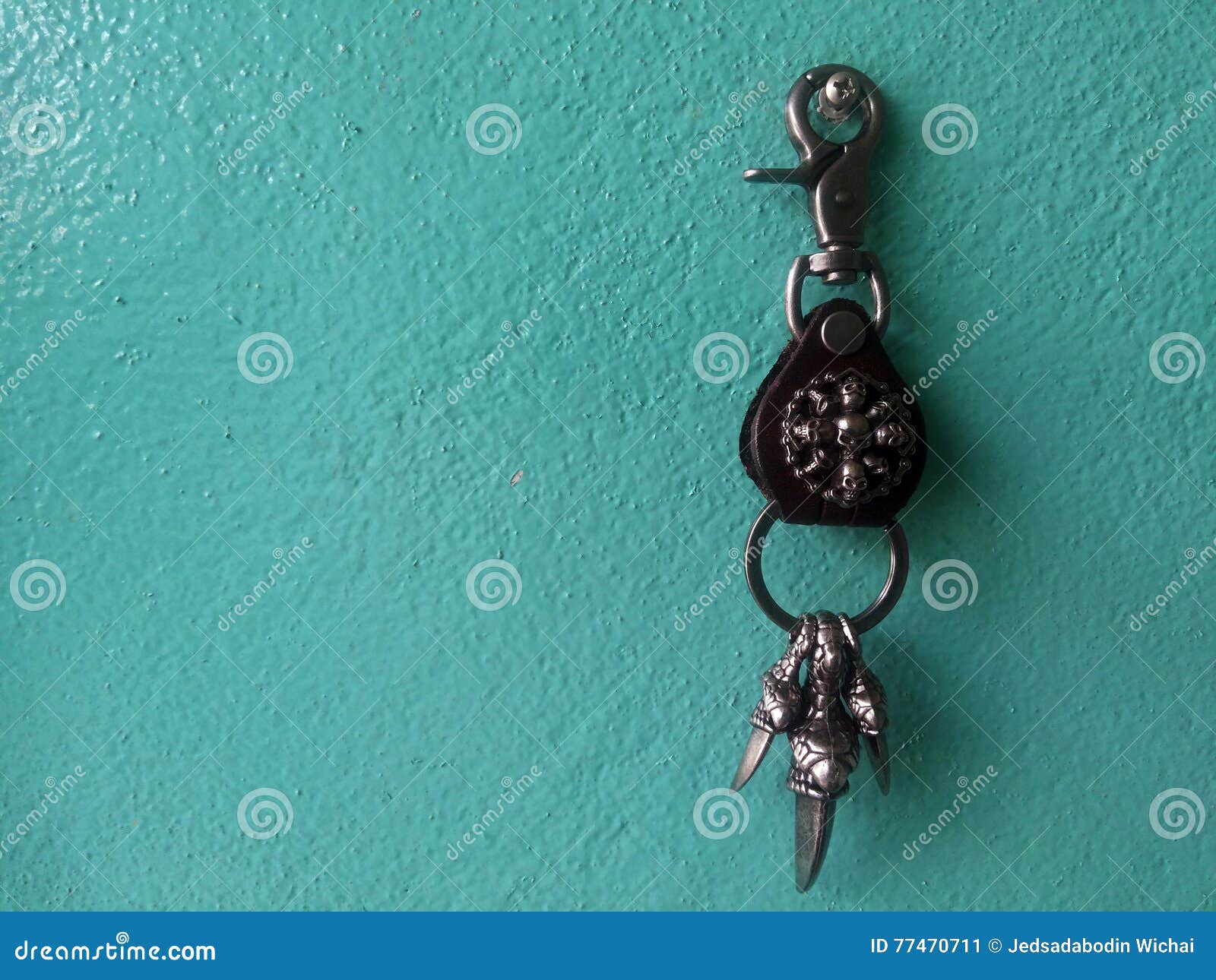 Key Chain Leather on Green Wall Concrete Stock Image - Image of ring ...