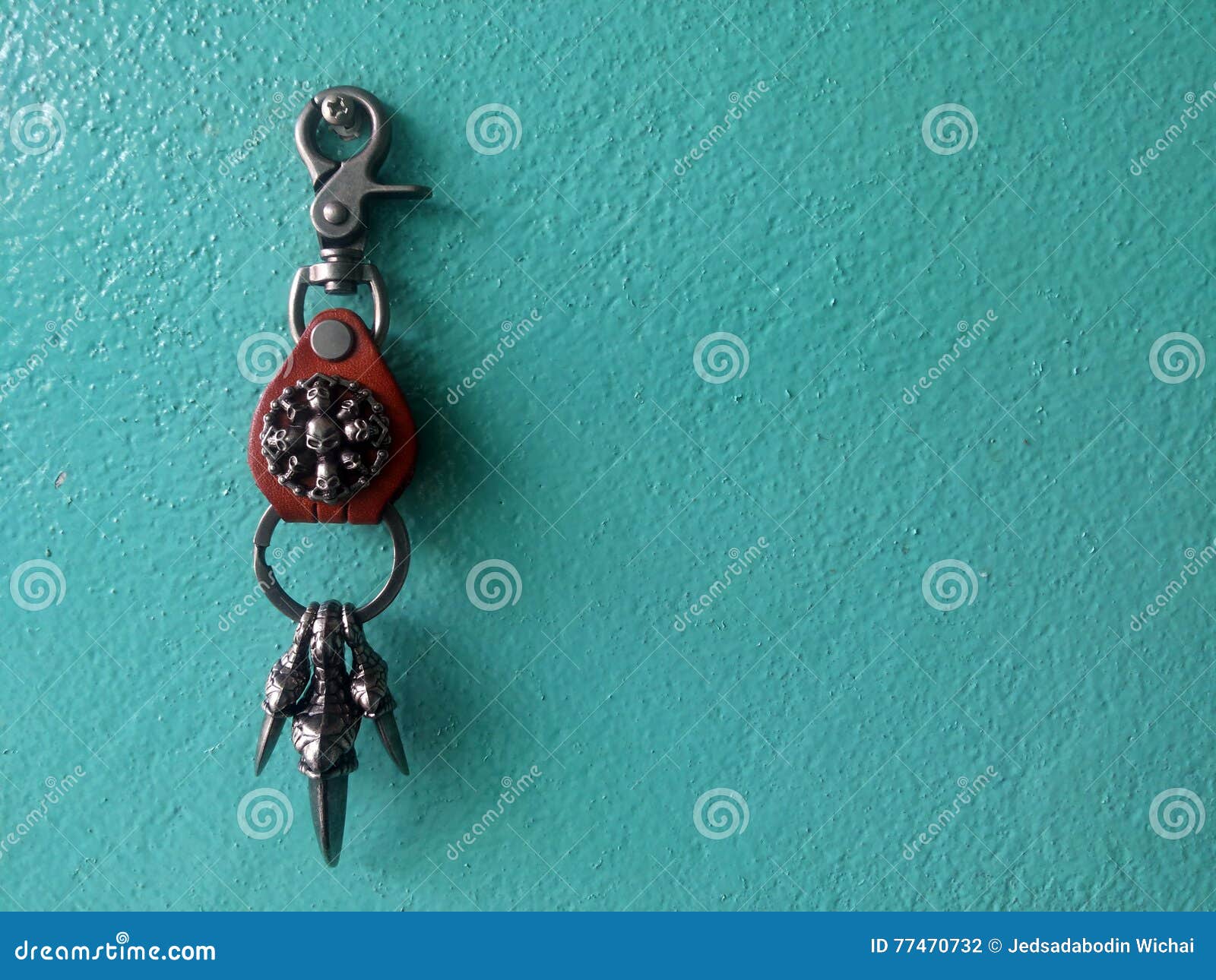 Key Chain Leather on Green Wall Concrete Stock Photo - Image of ...