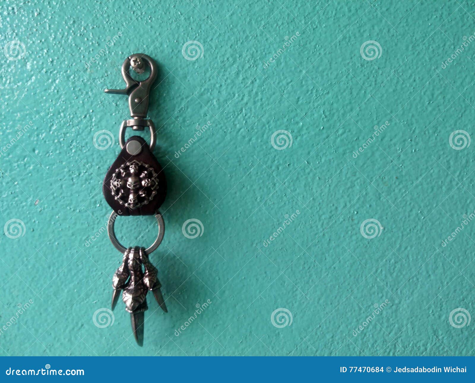 Key Chain Leather on Wall Concrete Stock Photo - Image of chrome, entry ...