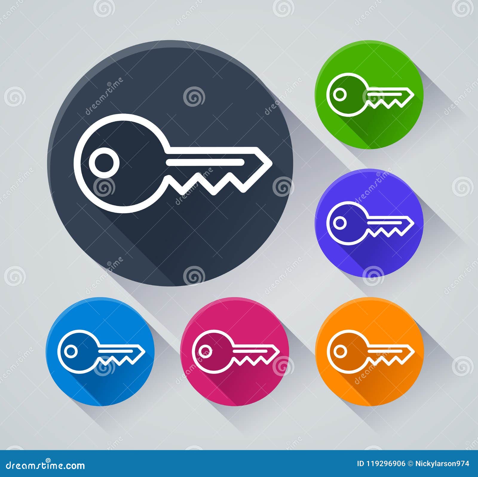 Key Circle Icons with Shadow Stock Vector - Illustration of flat, lock ...