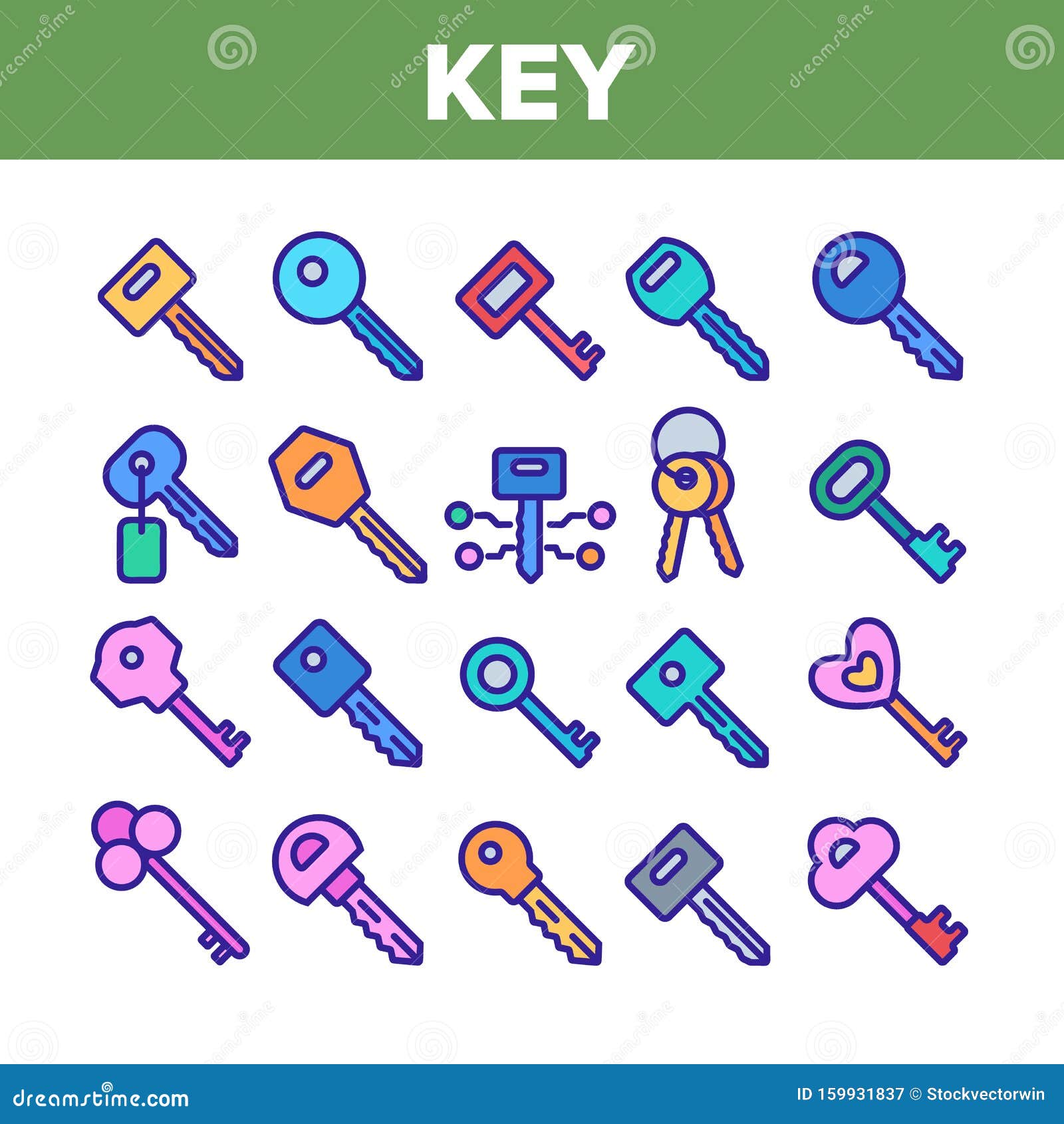 Key Collection Different Elements Icons Set Vector Stock Vector ...