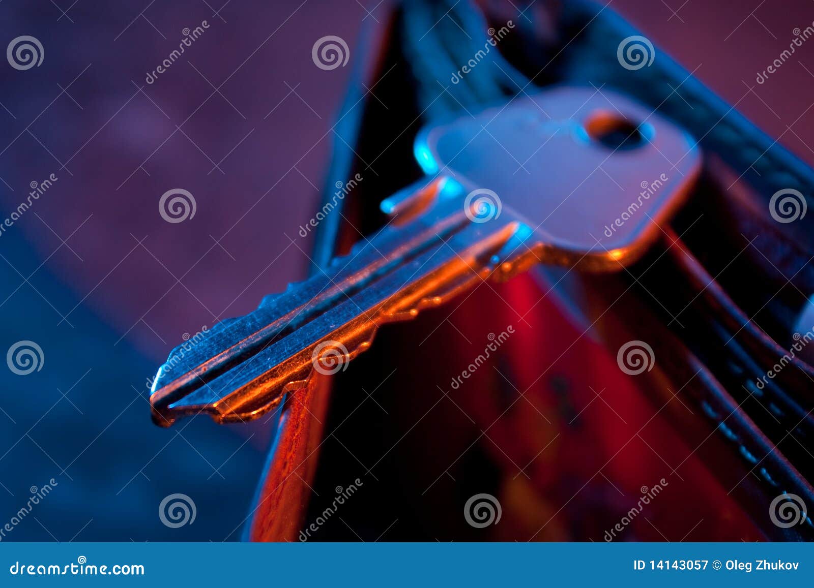 The key in the color light stock image. Image of lock - 14143057