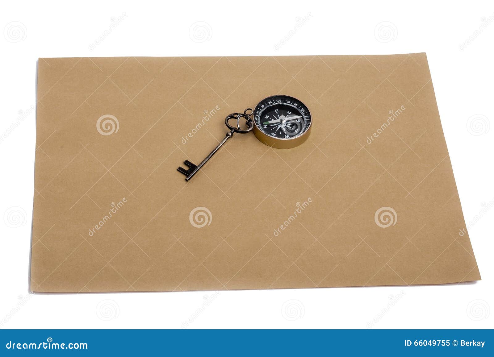 Key and Compass on a Sheet of Paper Stock Image - Image of answer ...