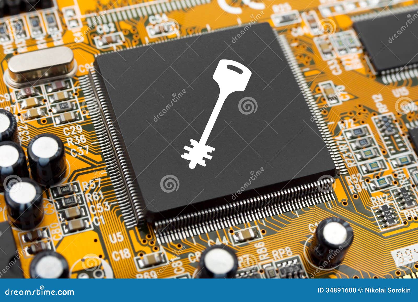 Key on computer chip stock photo. Image of privacy, lock - 34891600