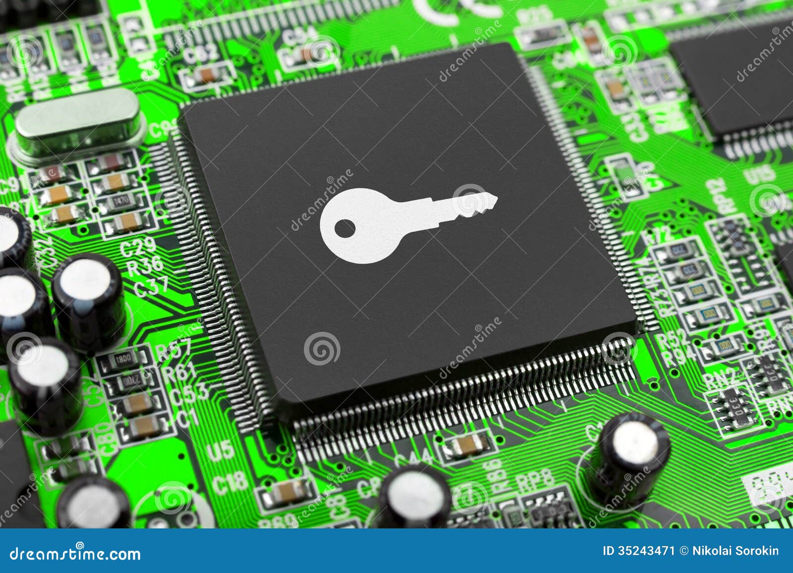 Key on computer chip stock image. Image of business, danger - 35243471
