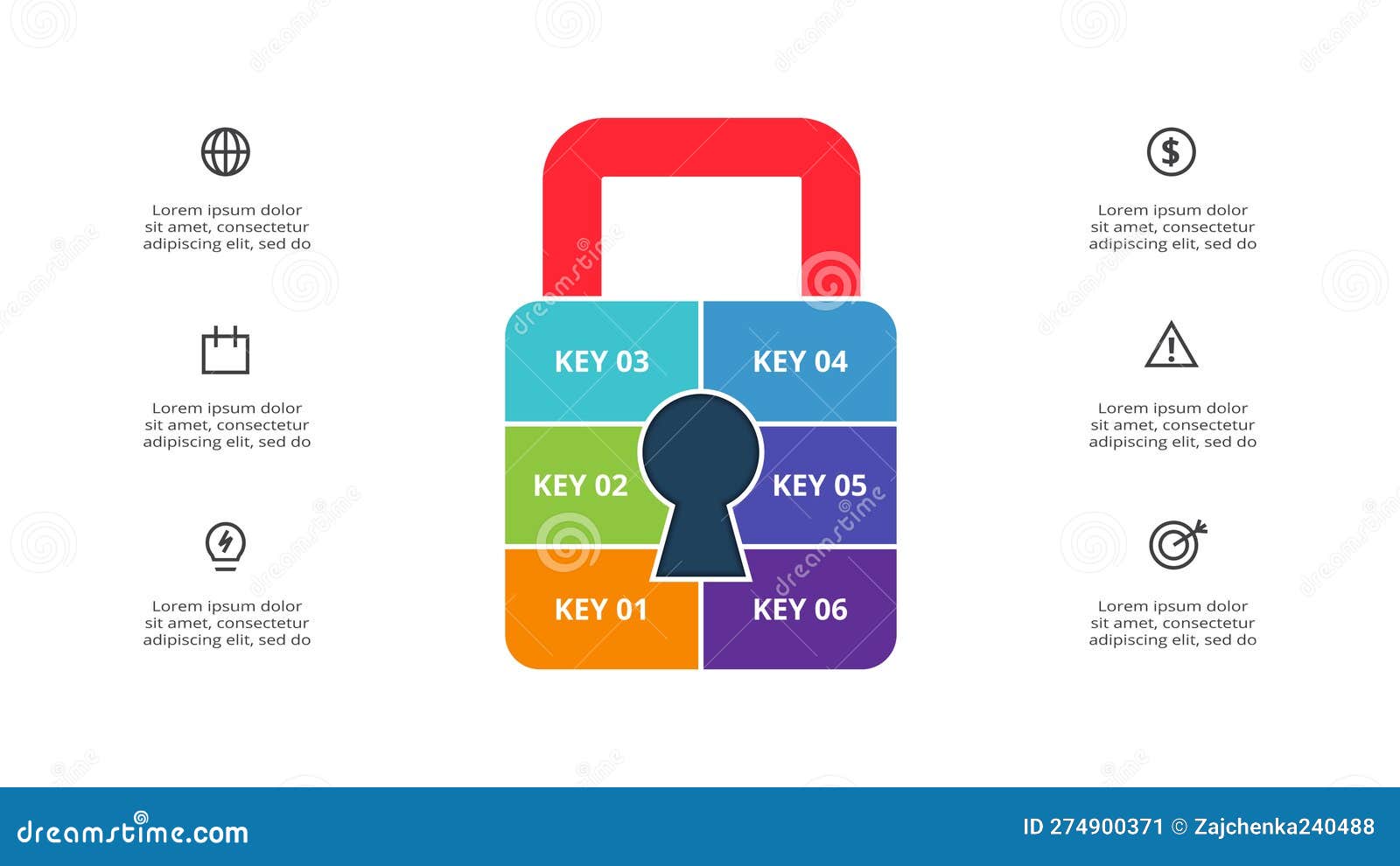 Key Concept for Infographic with 6 Steps, Options, Parts or Processes ...