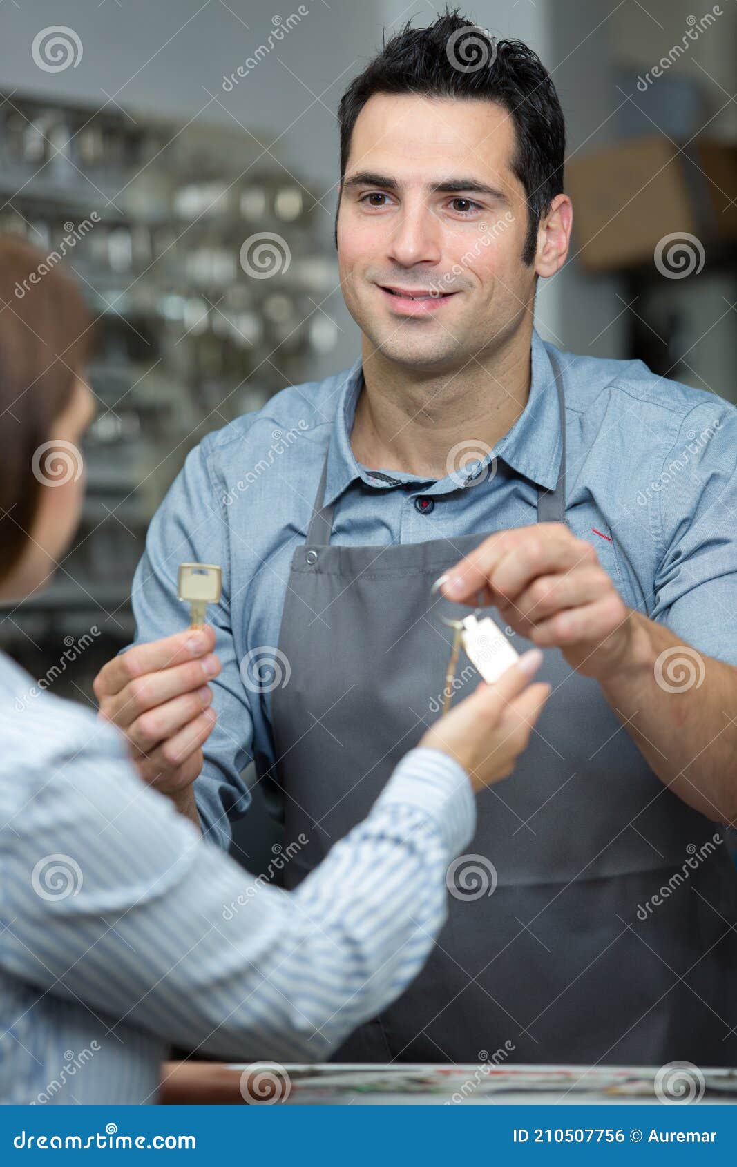 Key Cutter Passing Copy To Customer Stock Photo - Image of workshop ...