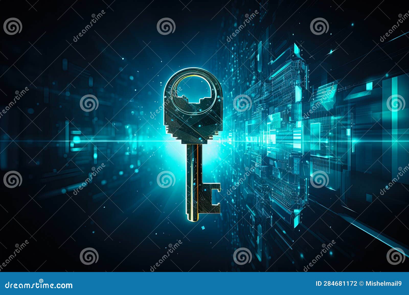 Key on Dark Blue Computer Digital Background. Internet Technology ...