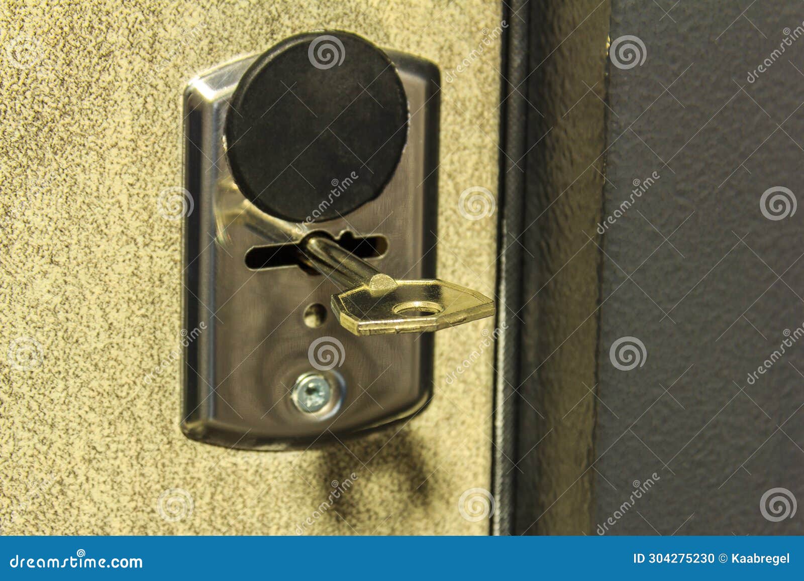 Key in the Door Hole, Close-up. Modern Metal Key Stock Photo - Image of ...