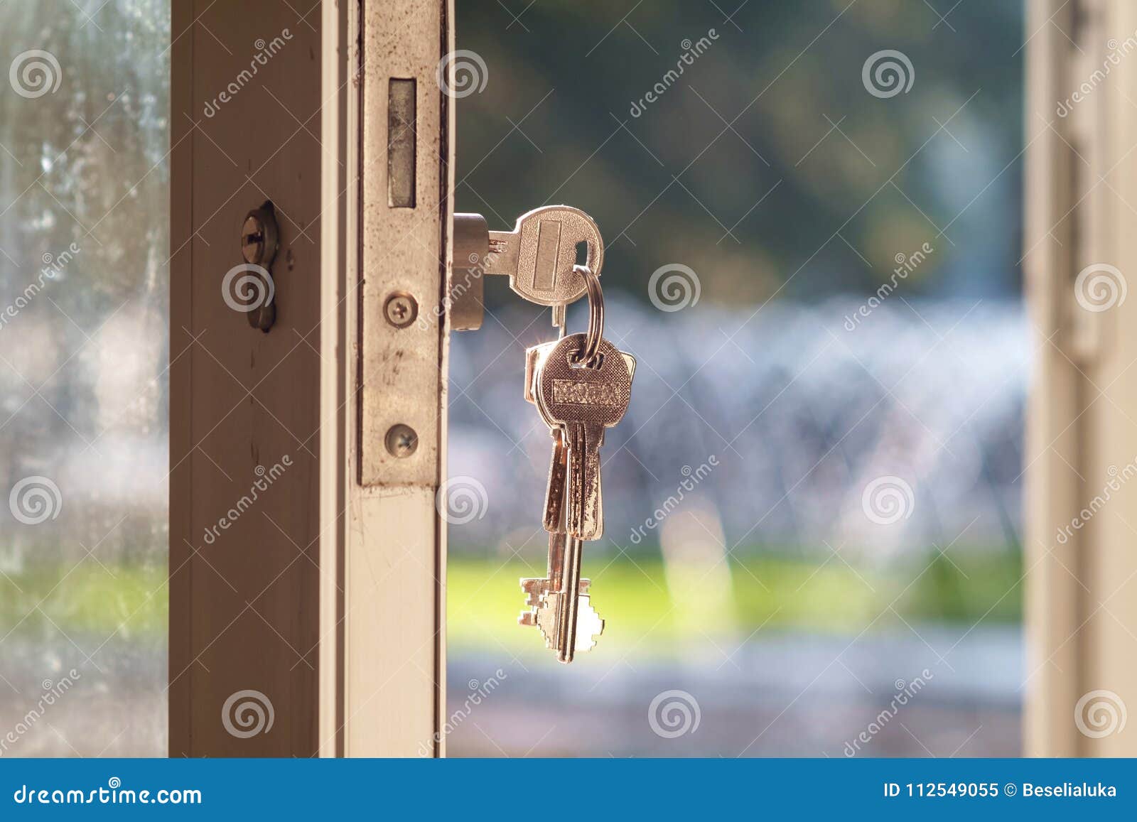 Key in door lock stock image. Image of interior, privacy - 112549055