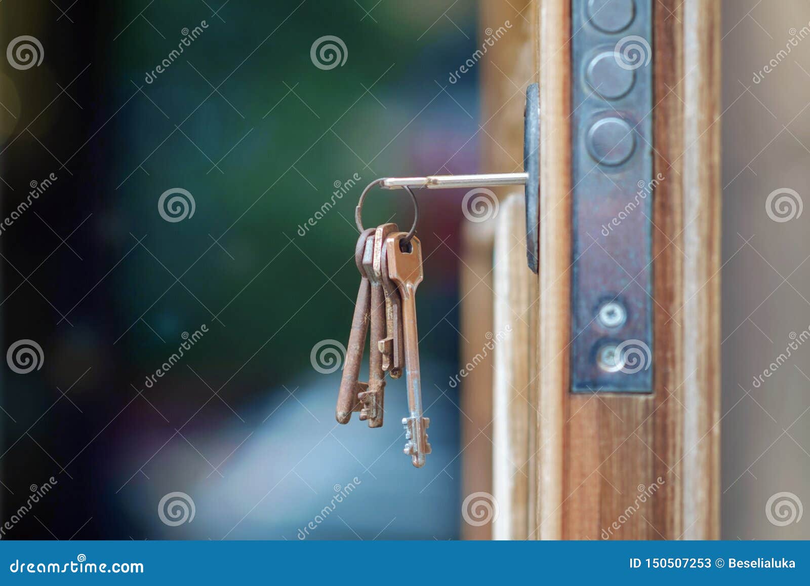 Key in door lock stock image. Image of concept, iron - 150507253