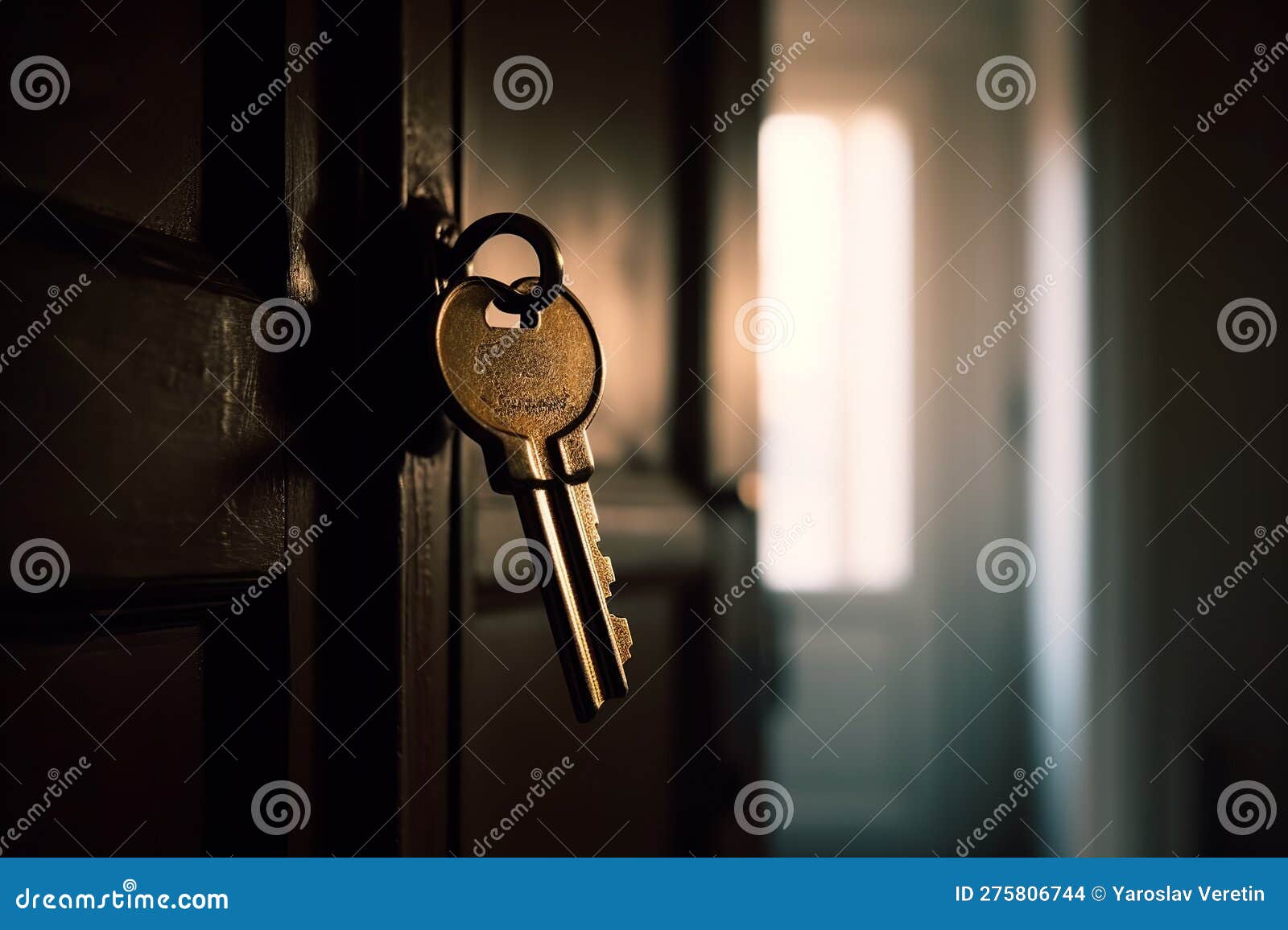 A Key in the Door at Night. Generative AI Stock Illustration ...