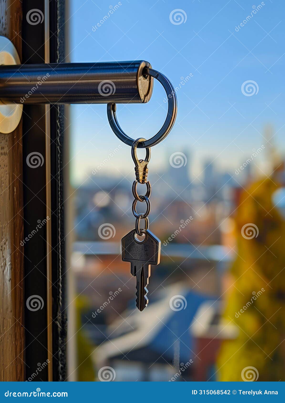 Key in Door and Window with View of the City Stock Photo - Image of ...