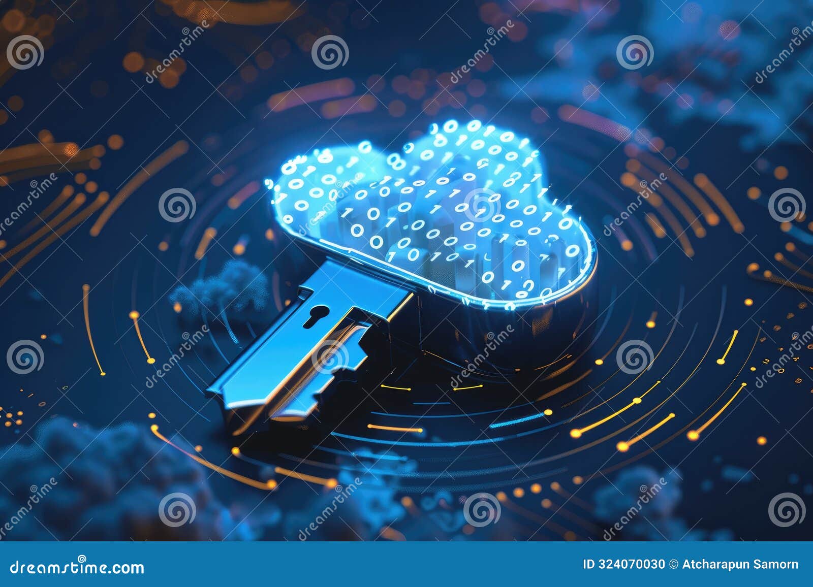 A Key is Floating in a Blue and Orange Swirl Stock Illustration ...