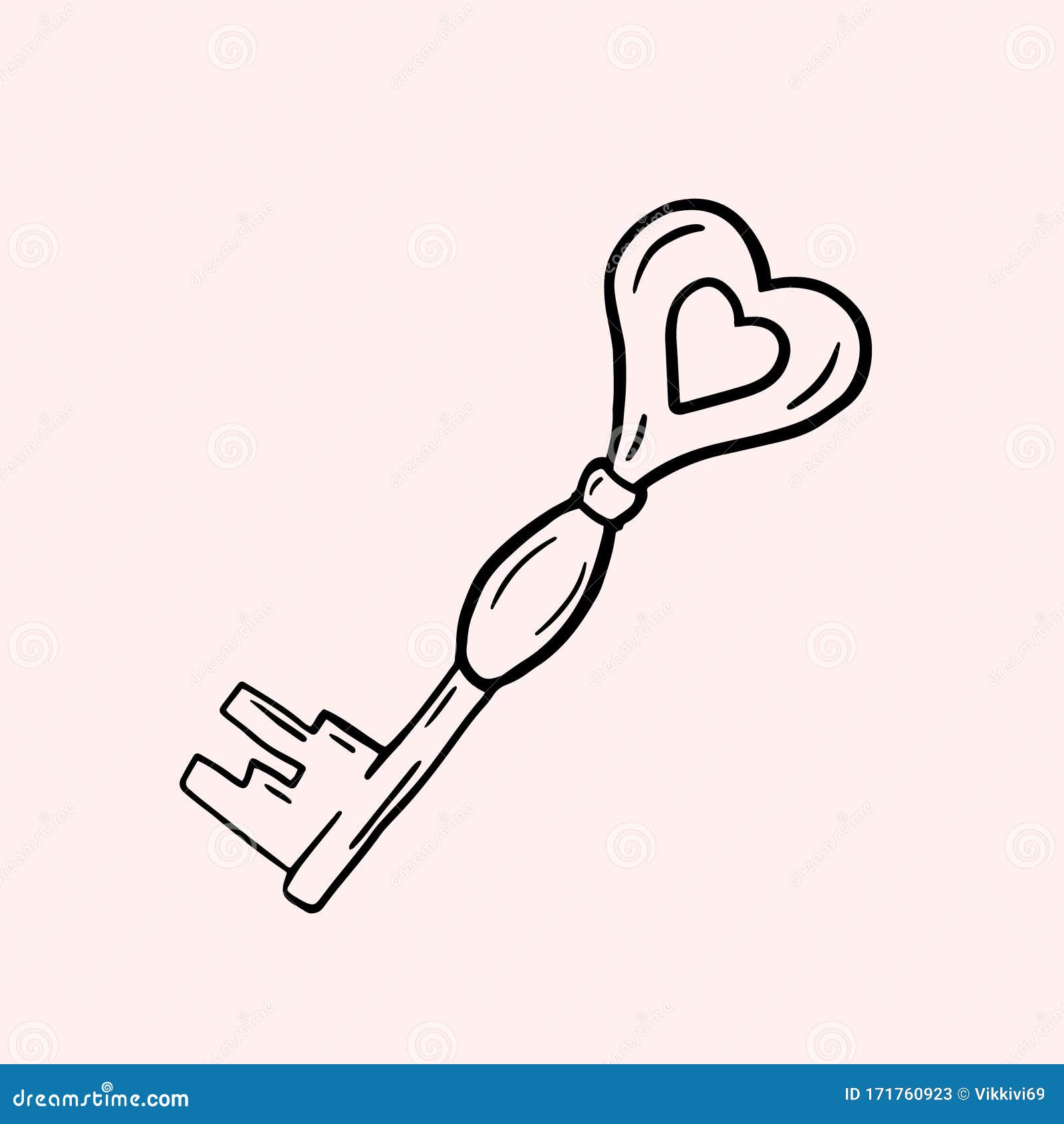 Key. the Key is in the Form of a Heart. Vector Linear Drawing by Hand ...