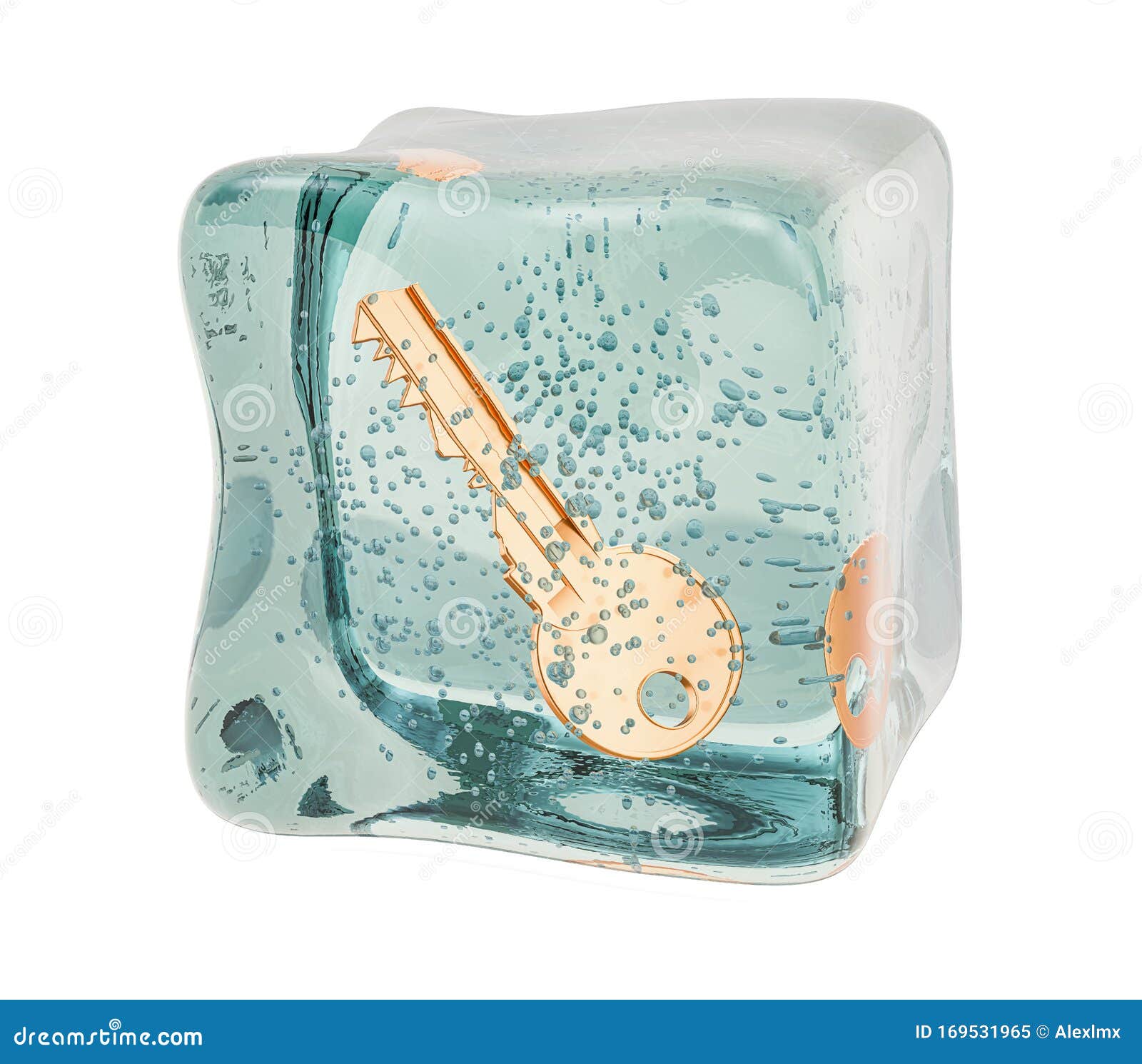 Key Frozen in Ice Cube, 3D Rendering Stock Illustration - Illustration ...