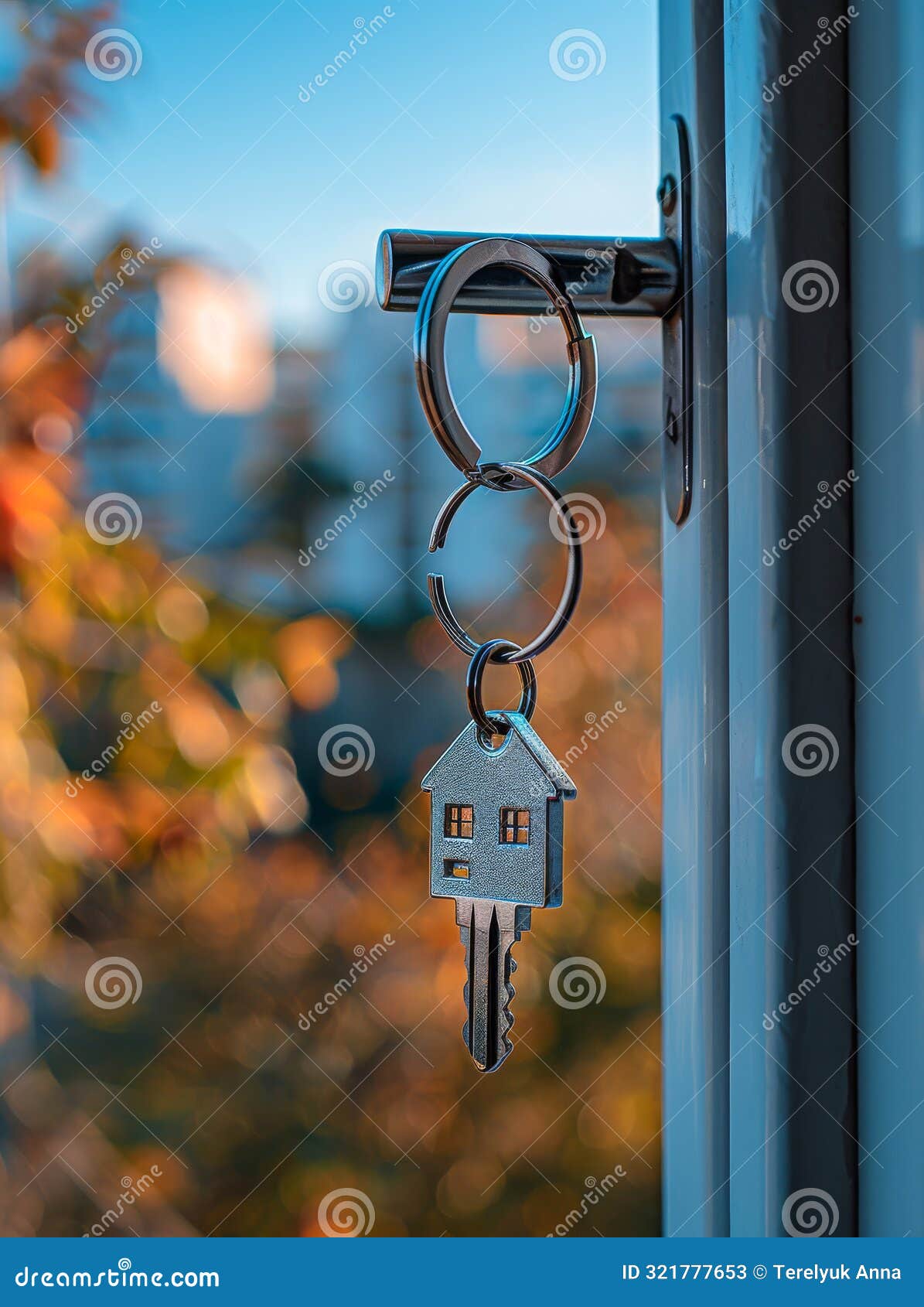 A Key is Hanging from a Door Handle Stock Image - Image of open ...