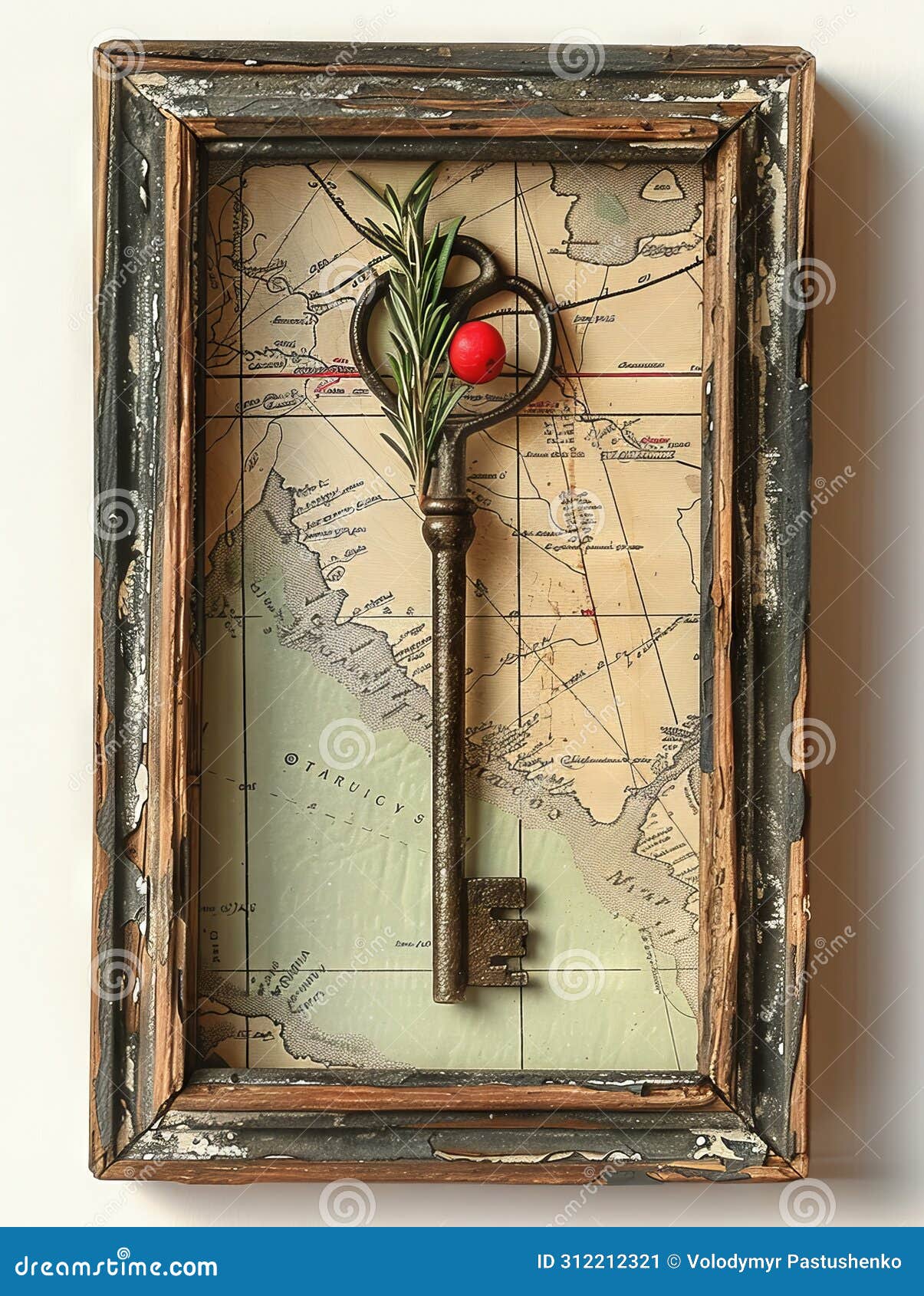 Key Hangs on Map in Frame Made from Old Wood Stock Image - Image of ...