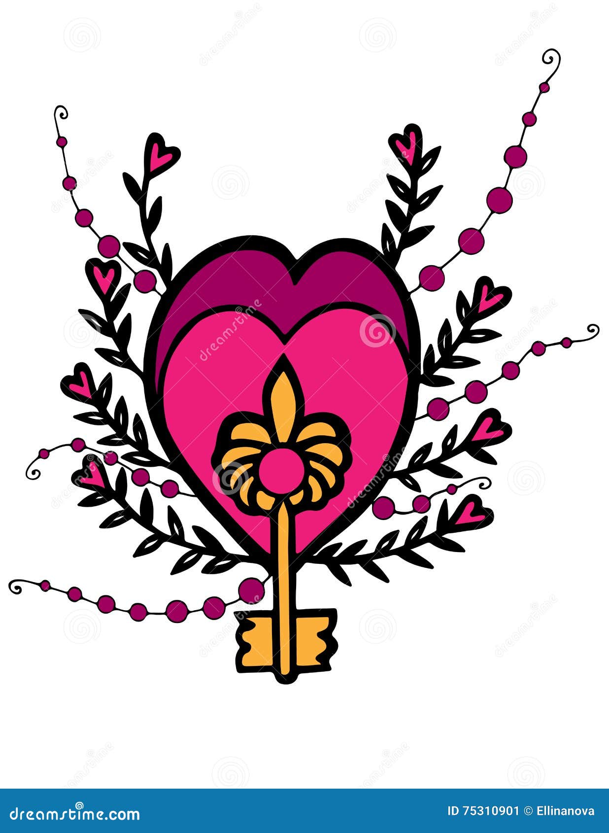 Key and Heart with Ornate Design Stock Vector - Illustration of ...
