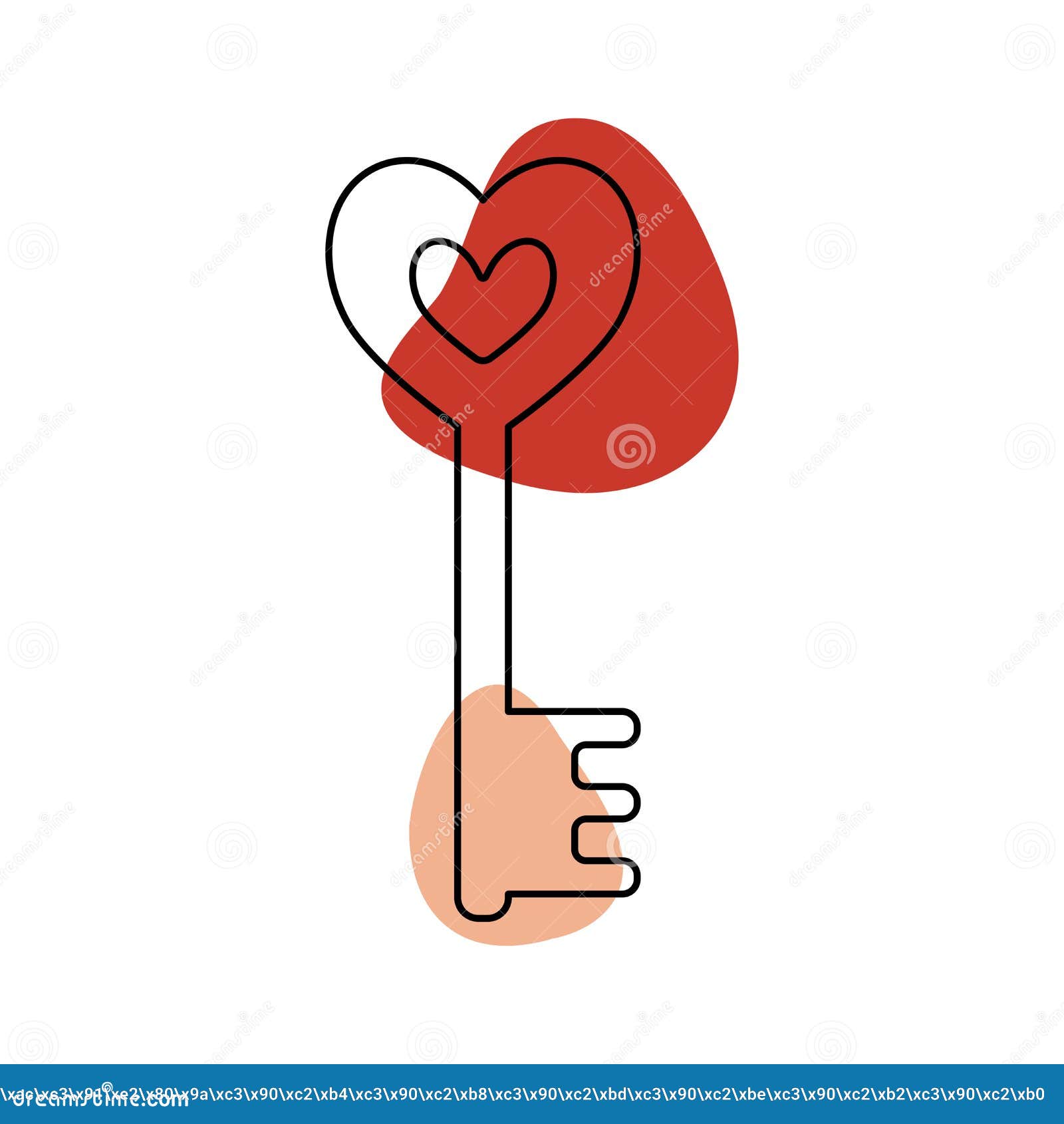 Key with a Heart in the Style of Line Art with Colored Spots Stock ...