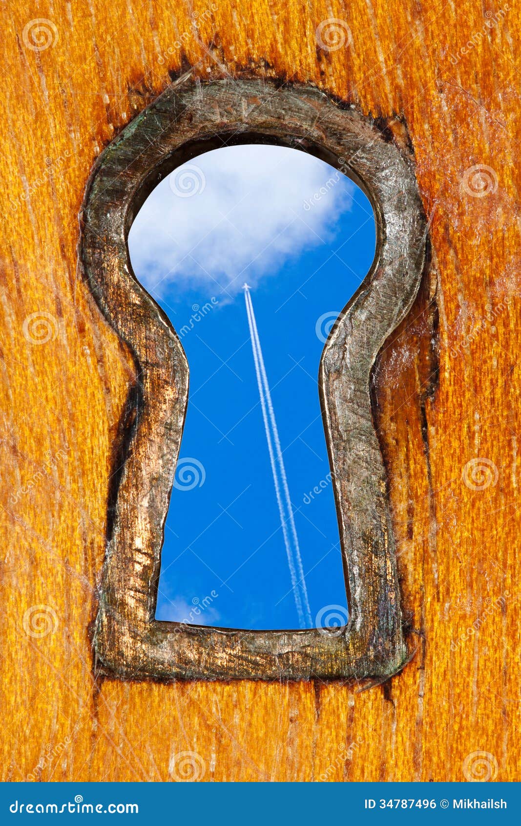 Key hole with blue sky stock photo. Image of plane, cloud - 34787496