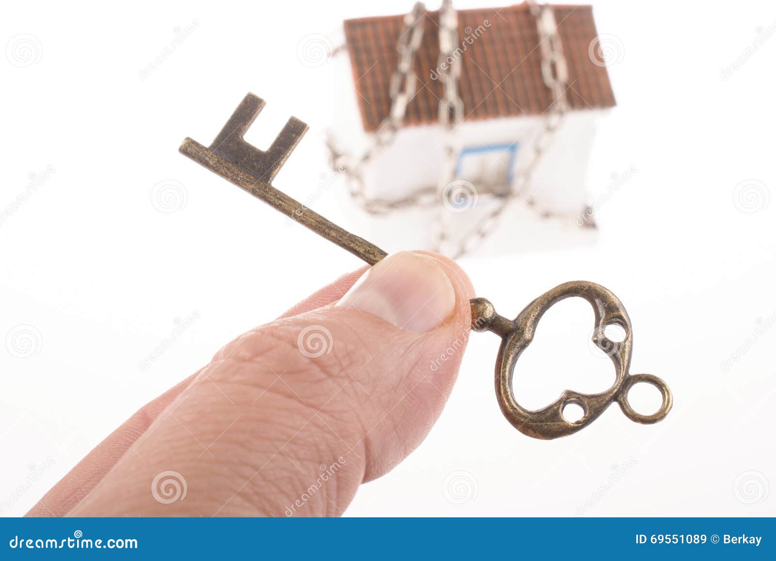 Key and house in chains stock image. Image of freedom - 69551089