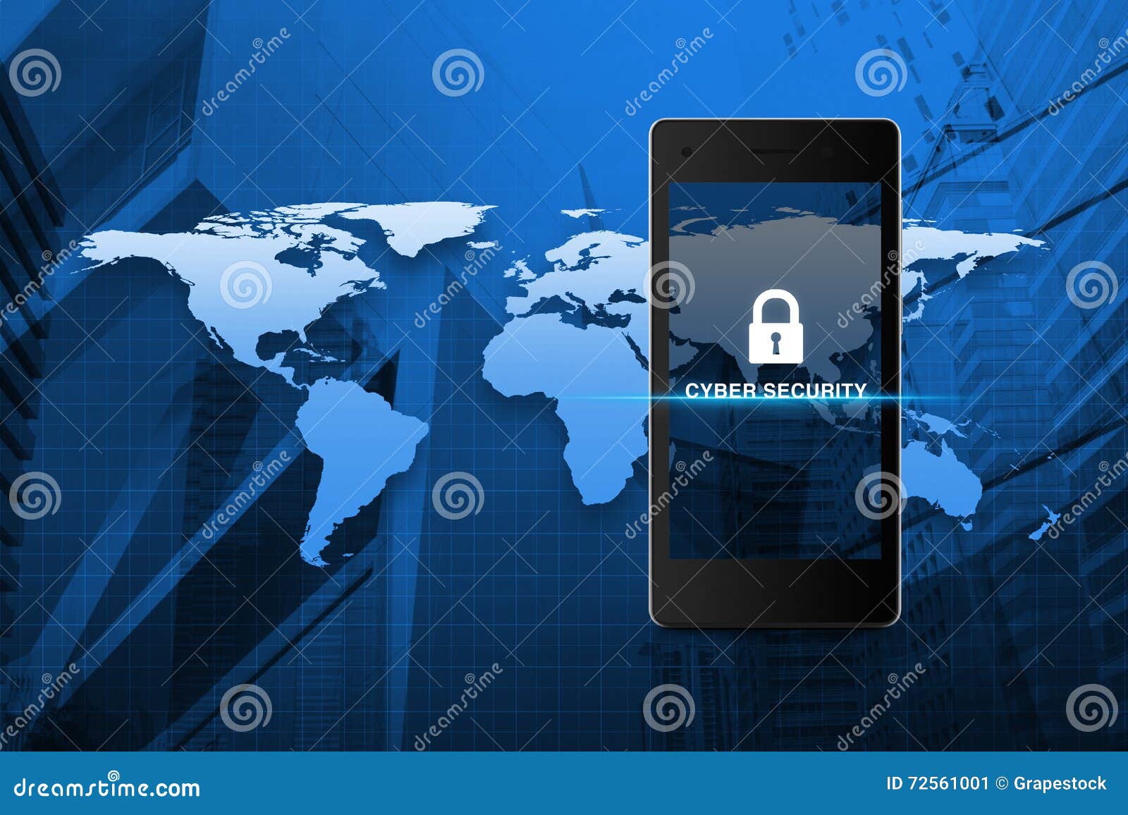 Key Icon And Cyber Security Text On Modern Smart Phone Screen Over Map ...