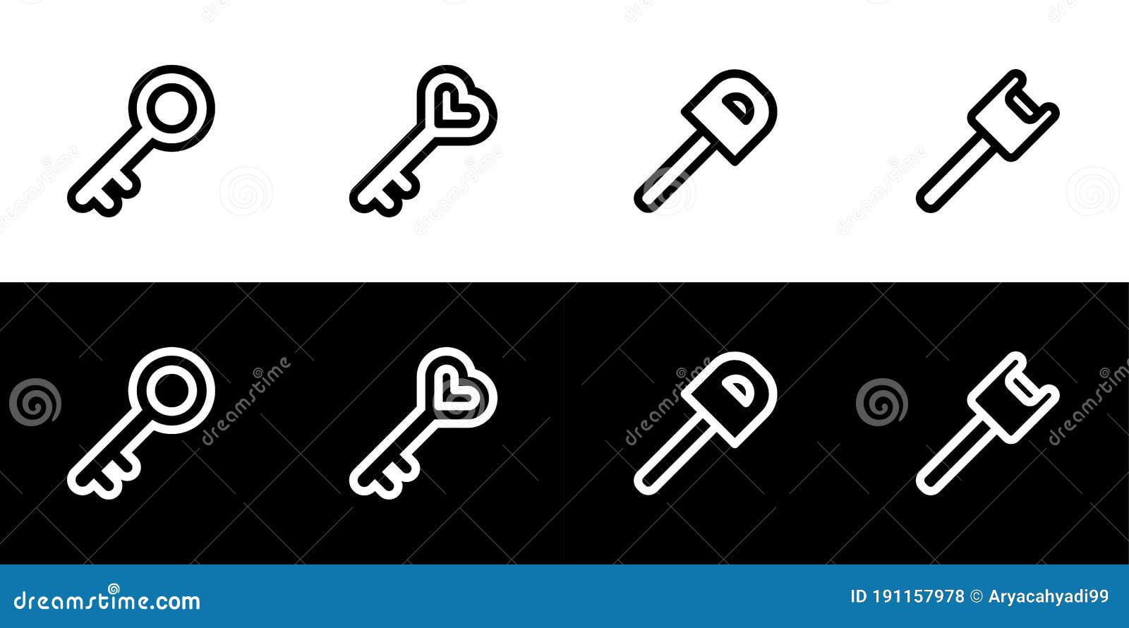 Key Shape Icon Set. Classic, Love, and Motorcycle Key Stock Vector ...