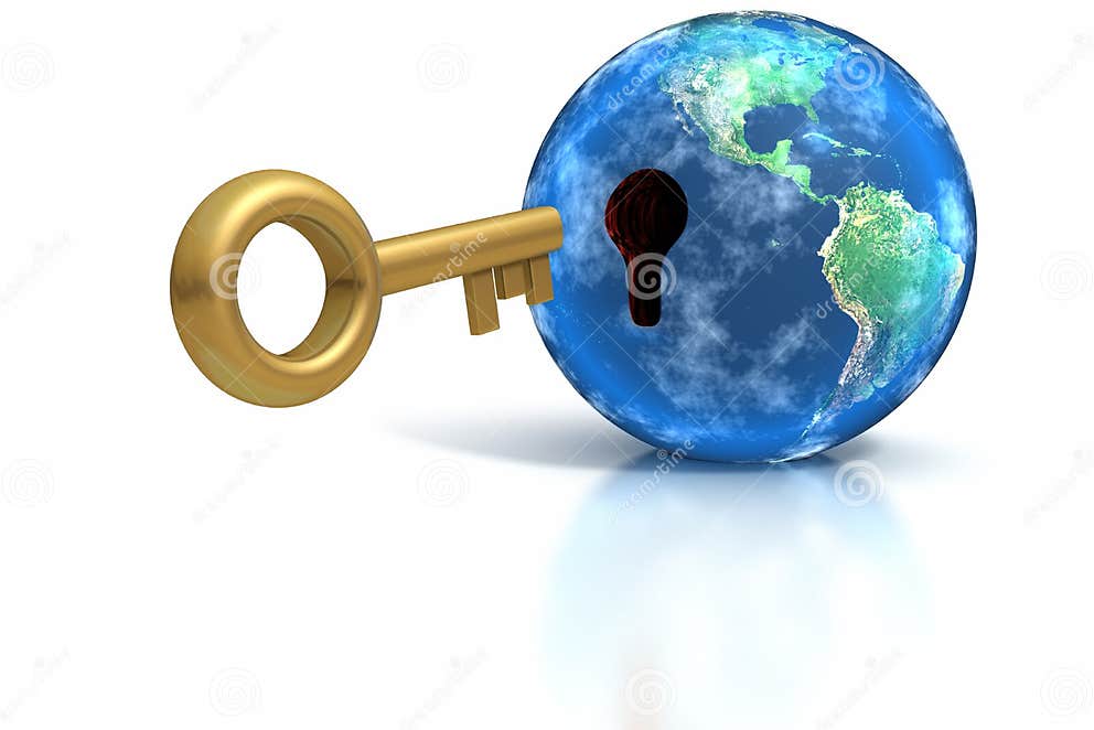 Key insert into world stock illustration. Illustration of gold - 10155444