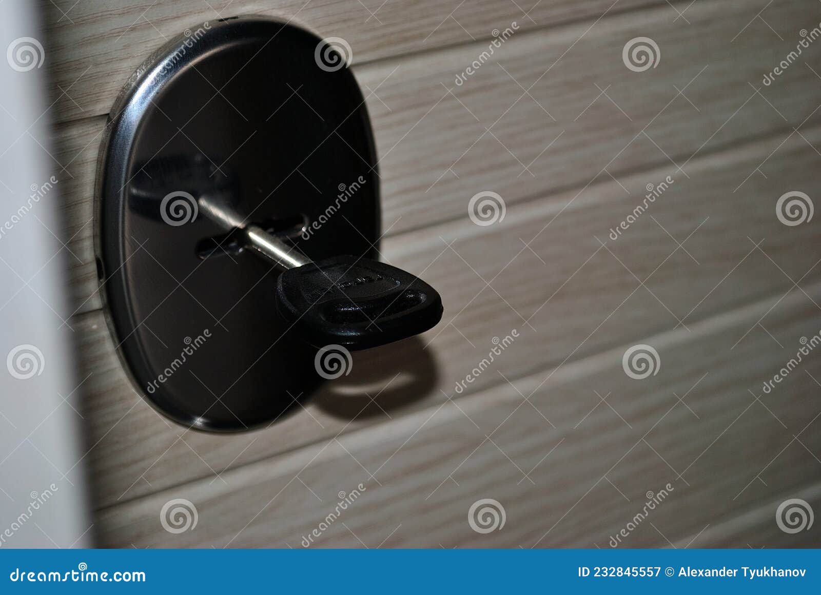 The Key Inserted in the Door Lock Stock Image - Image of wood, steel ...